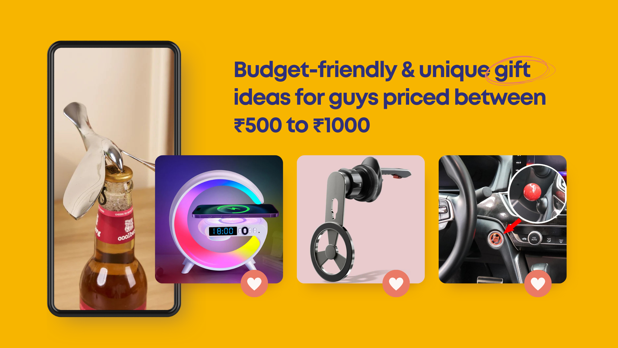 Budget-friendly & unique gift ideas for guys priced between ₹500 to ₹1