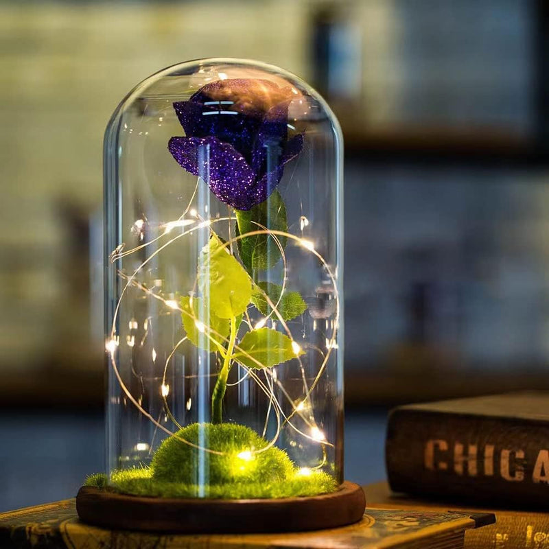 Forever: Enchanted Purple Glass Rose with Removable Dome & USB-Powered