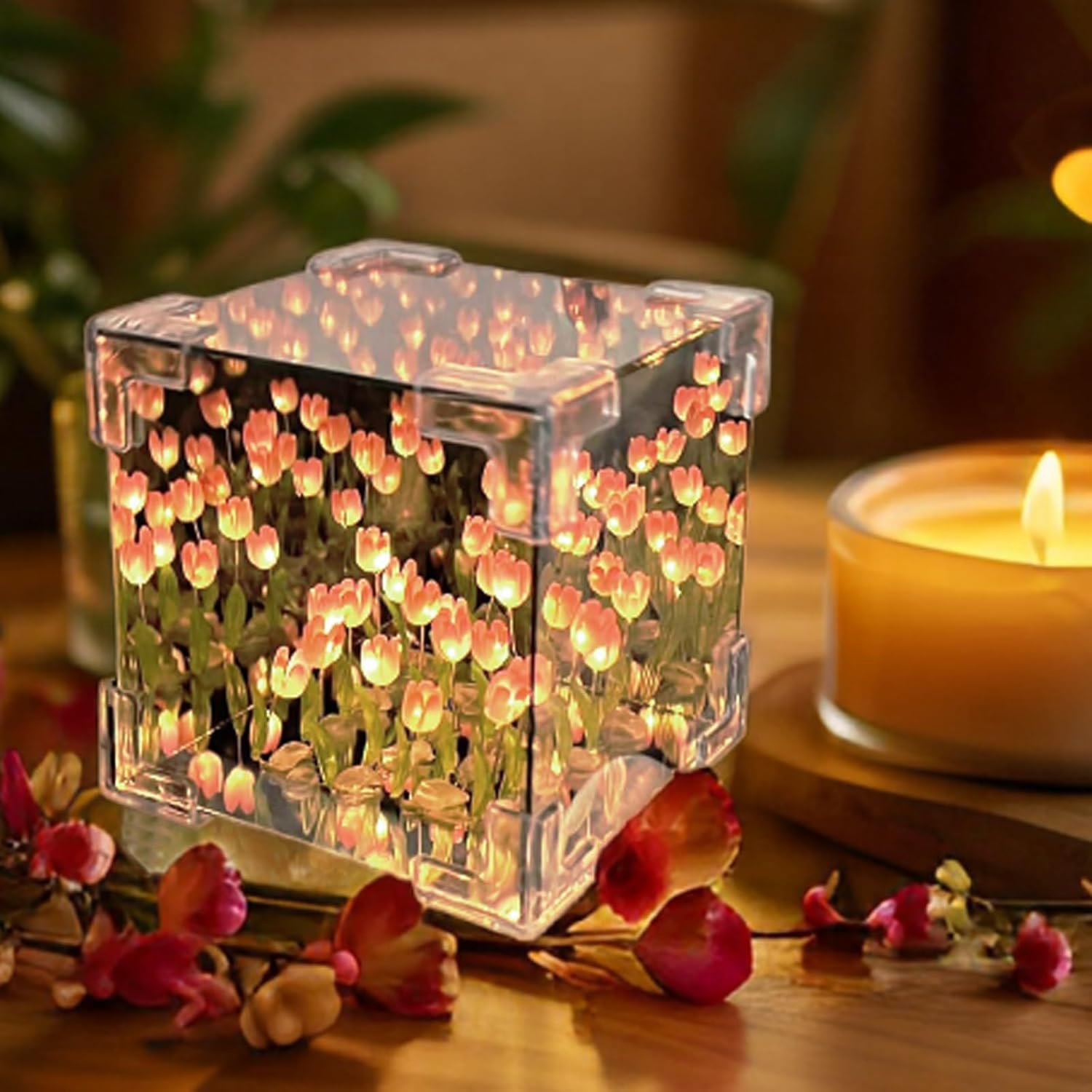 GlowCraft: DIY Infinite Mirror Tulip Lamp with 3D LED Flower Lights fo