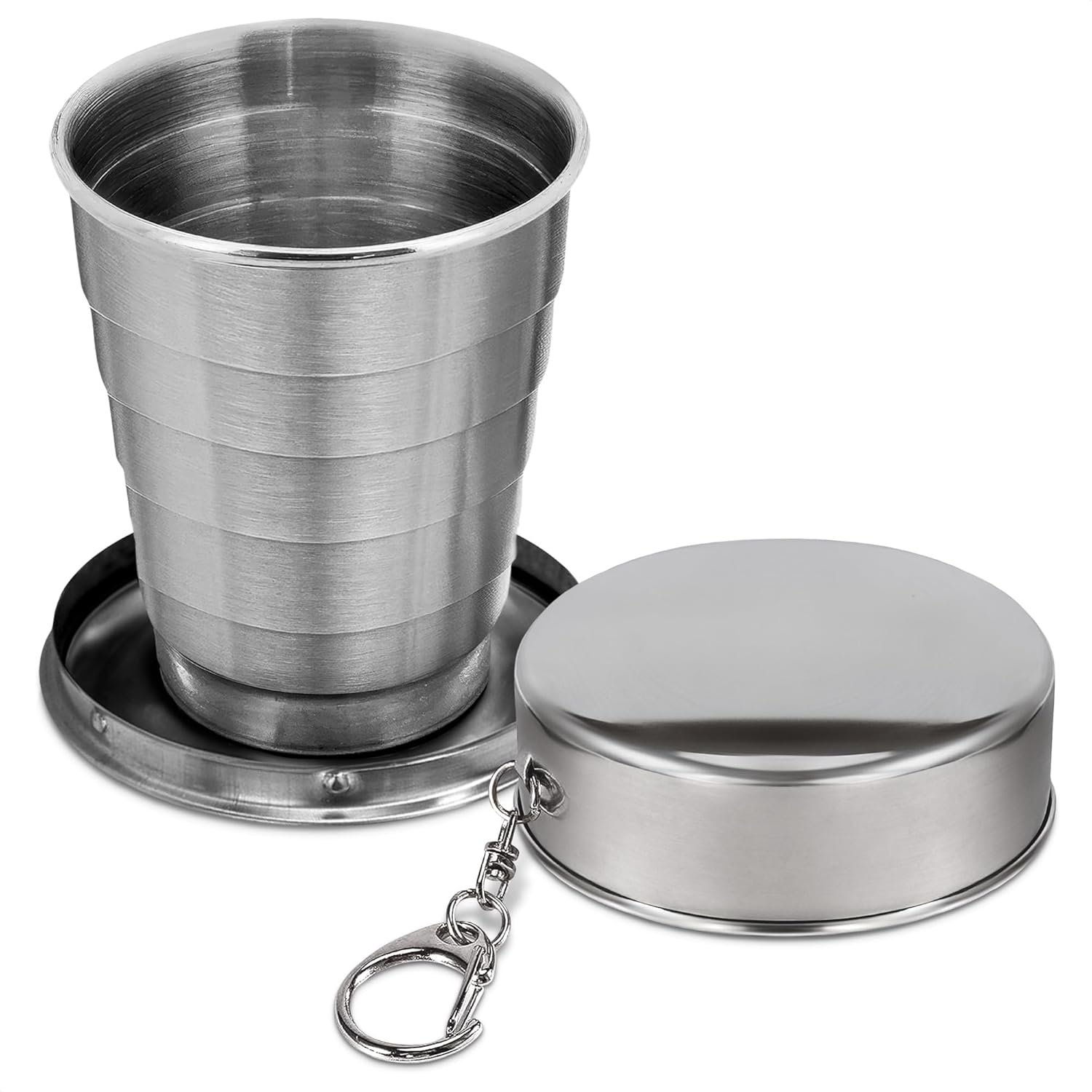 FoldyCup: Stainless Steel Folding Travel Cup with Leak-Proof Lid, Comp