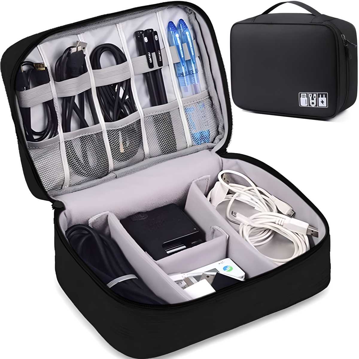 TechMate: Universal Gadget Organizer Bag with Dual-Layer Storage for C