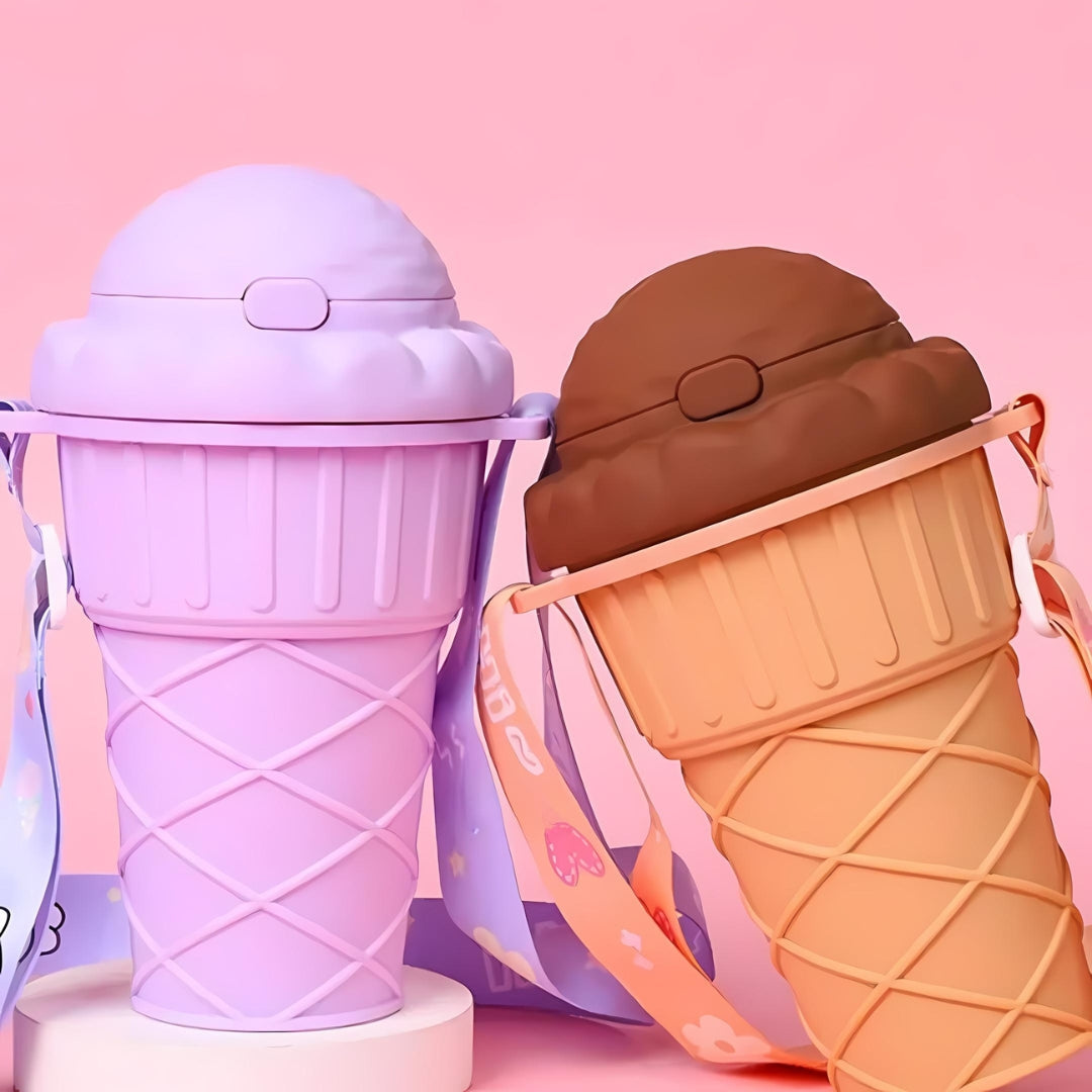 Sippy: Adorable Ice Cream Cone Sipper Bottle with Built-In Straw & Kid