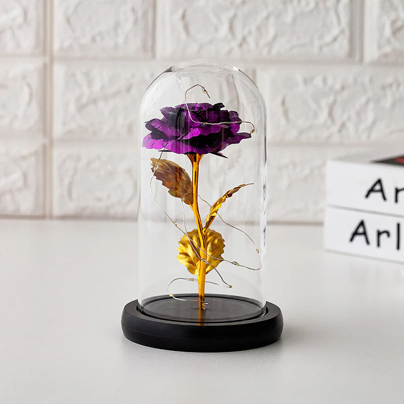 LoveBloom: Forever Glass Rose with Built-in Fairy Lights - Crystal Dia